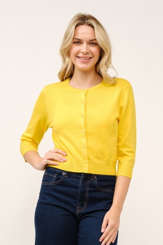 Cielo Women’s 3/4 Sleeve Round Neck Button Cardigan – Lightweight Knit ...