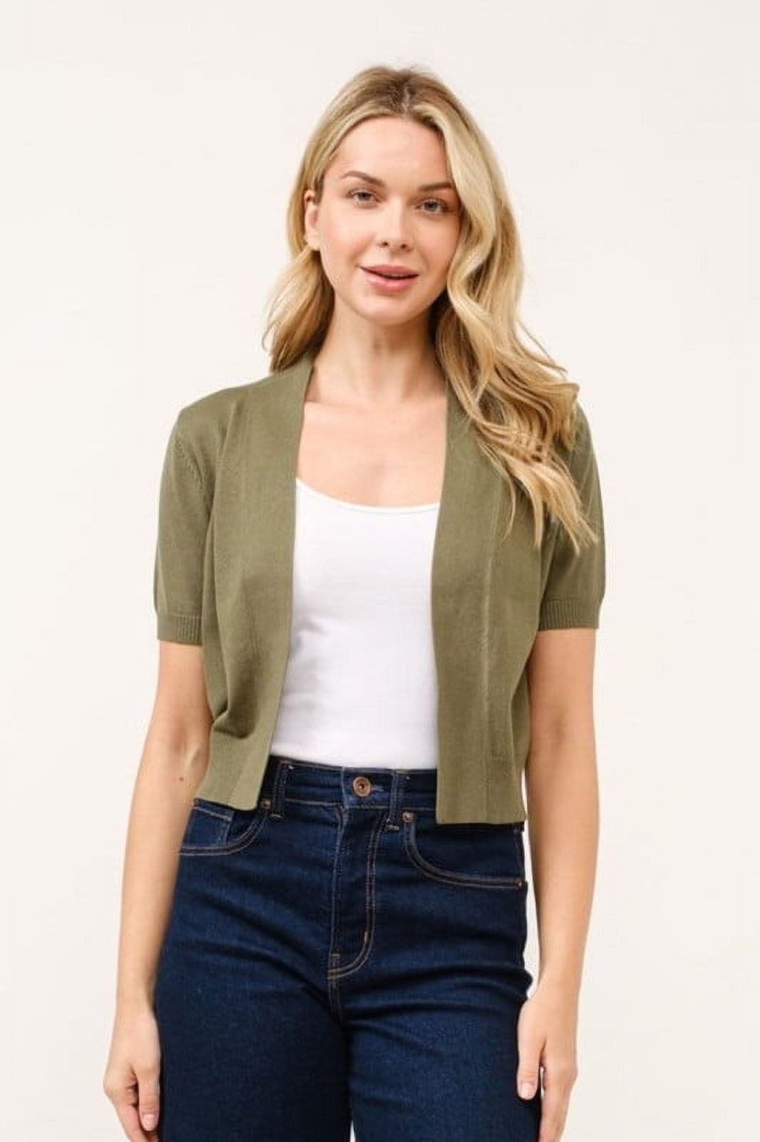 Cielo Women's Short Sleeve Open Front Bolero Cardigan – Soft Cotton ...