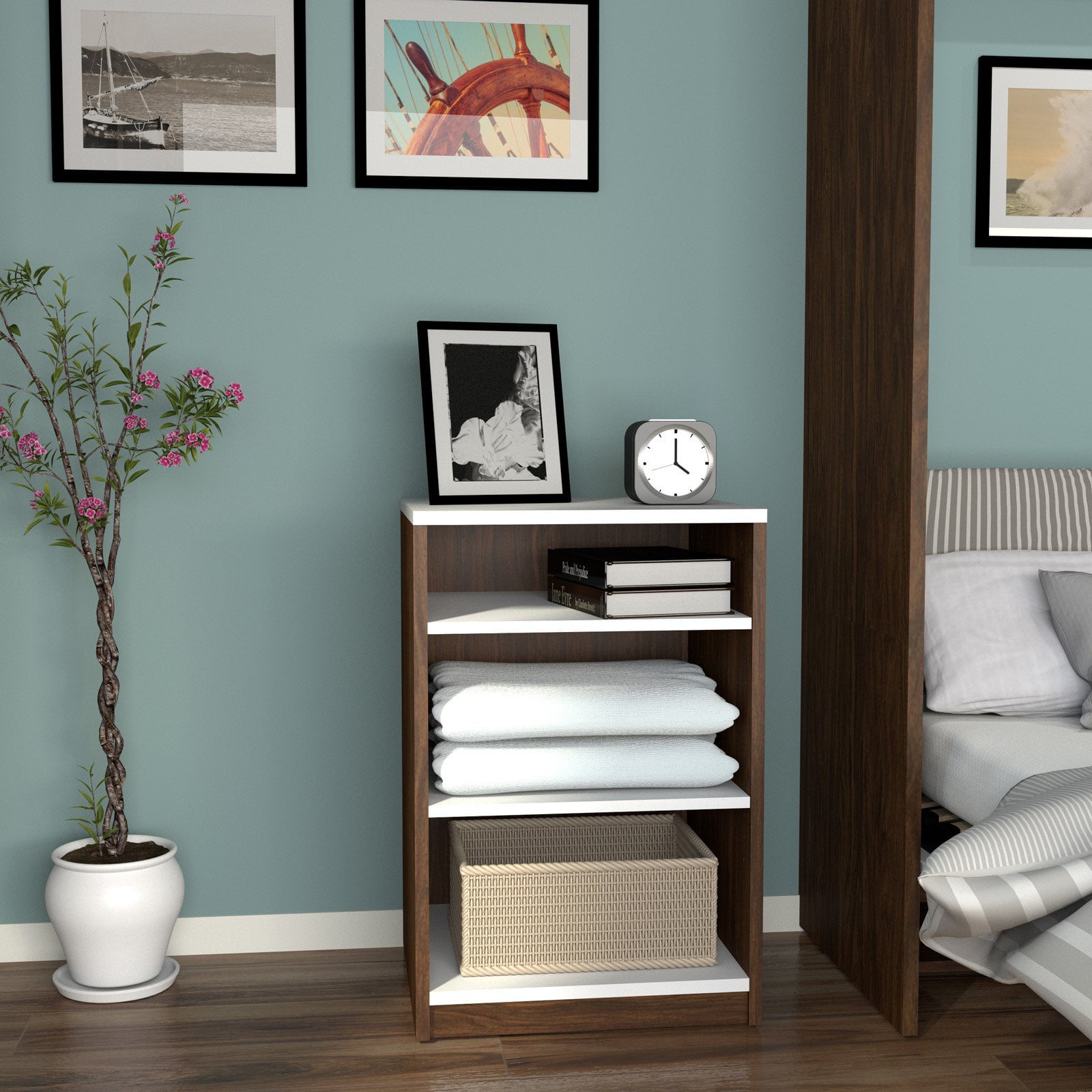 Cielo by Bestar 19.5" Base Storage Unit in Oak Barrel and White ...