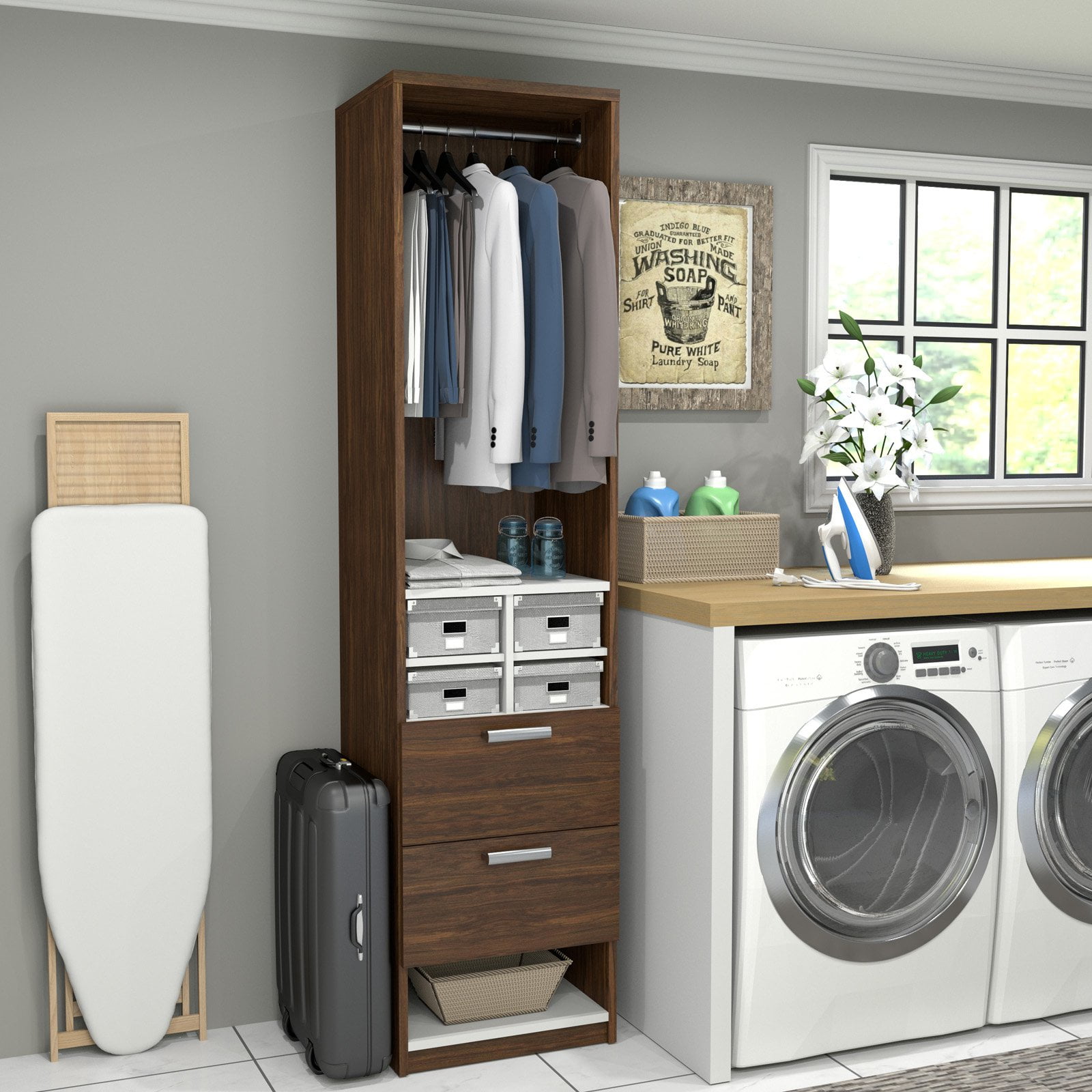 Cielo by Bestar 19.5" Multi-Storage Cubby with drawers in Oak Barrel ...