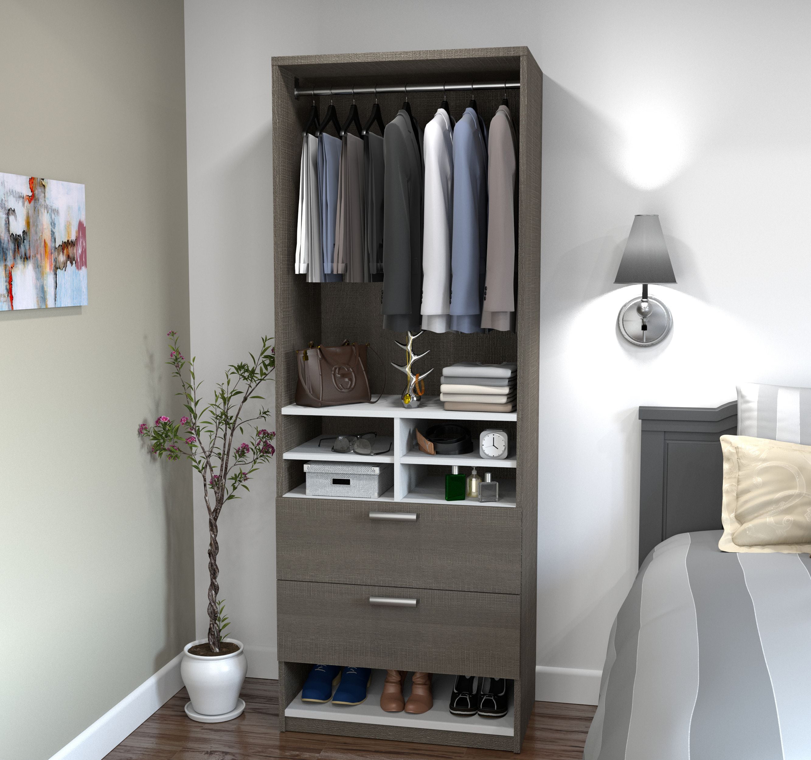 Cielo by Bestar 29.5" Multi-Storage Cubby with drawers in Bark Gray and ...