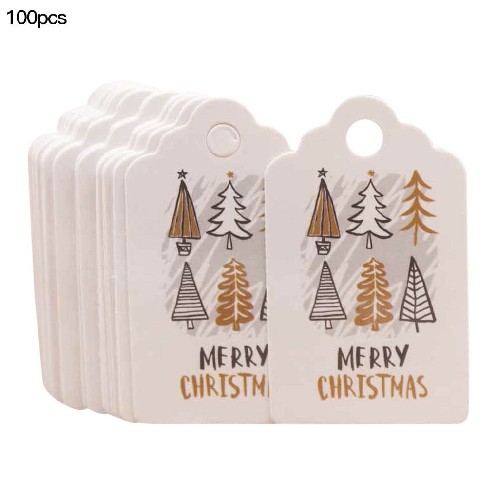 Cientrug 100pcs Merry Christmas Tags Kraft Paper Card Gift Label Tag ...