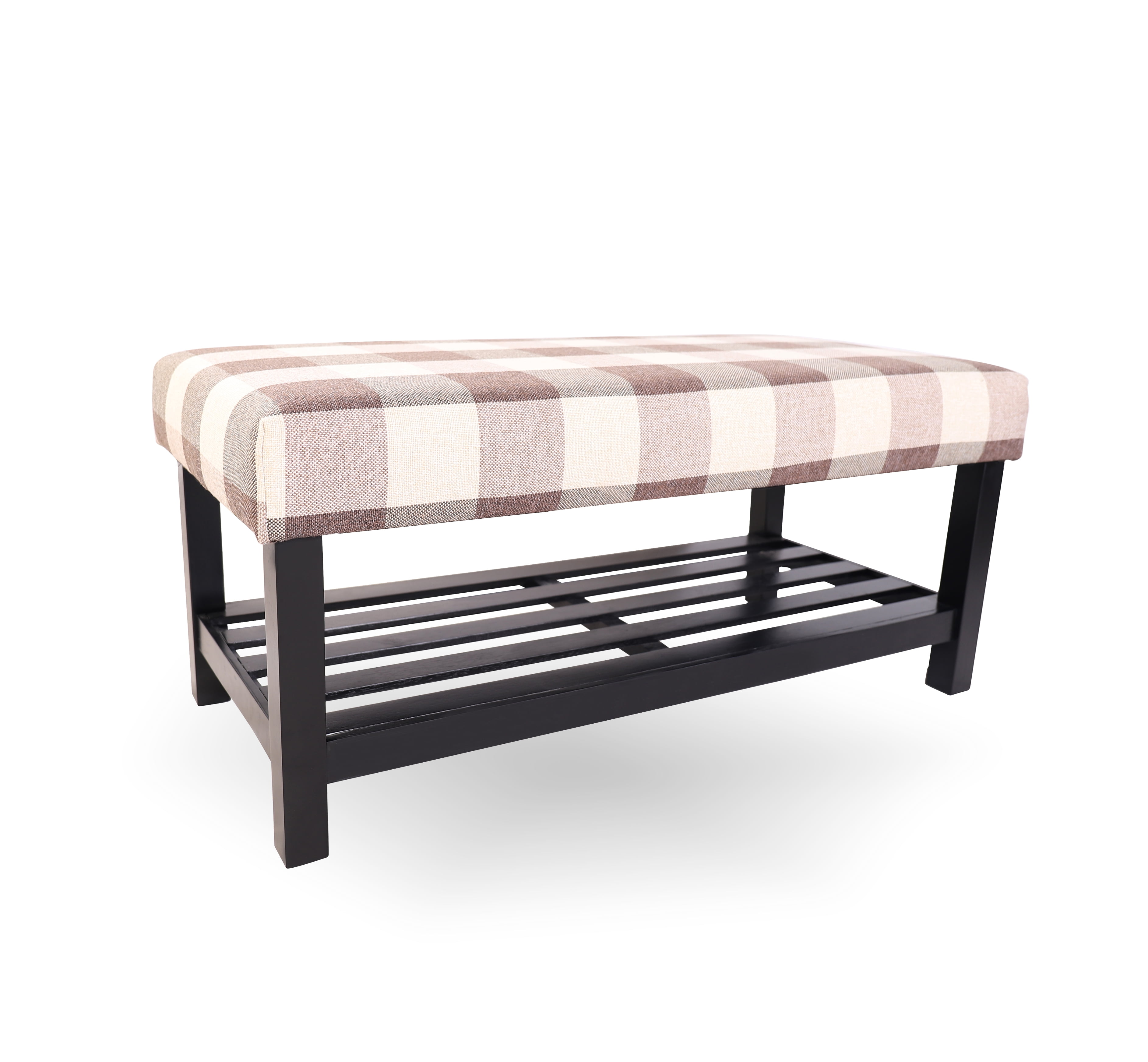 Cierri Gray Buffalo Plaid Bench with Shelf - Walmart.com
