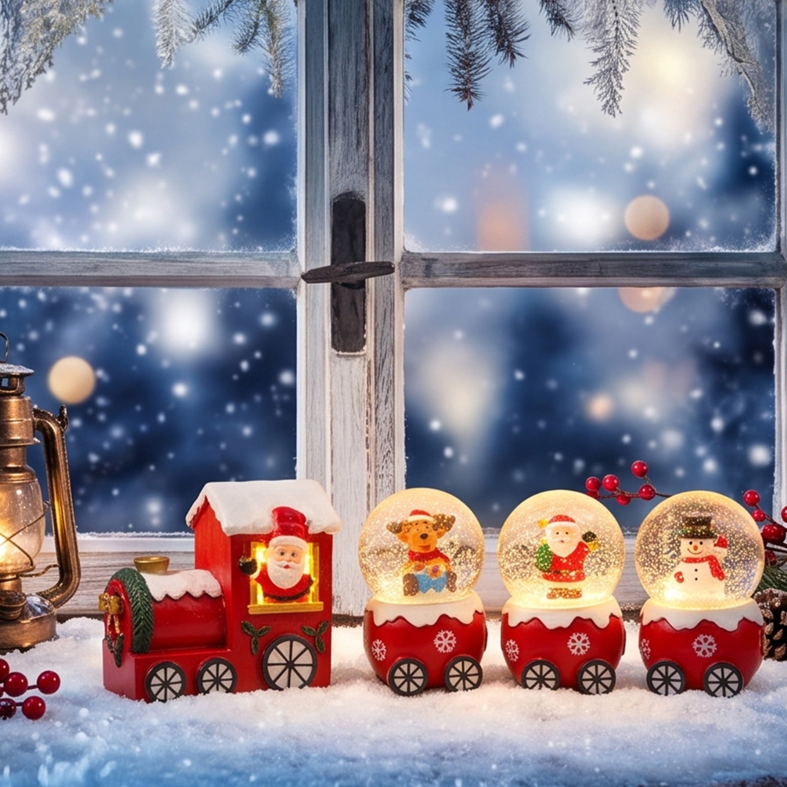 Cififendec 4Pcs Christmas Train Snow Globe, Light Up Mini Crystal Ball ...