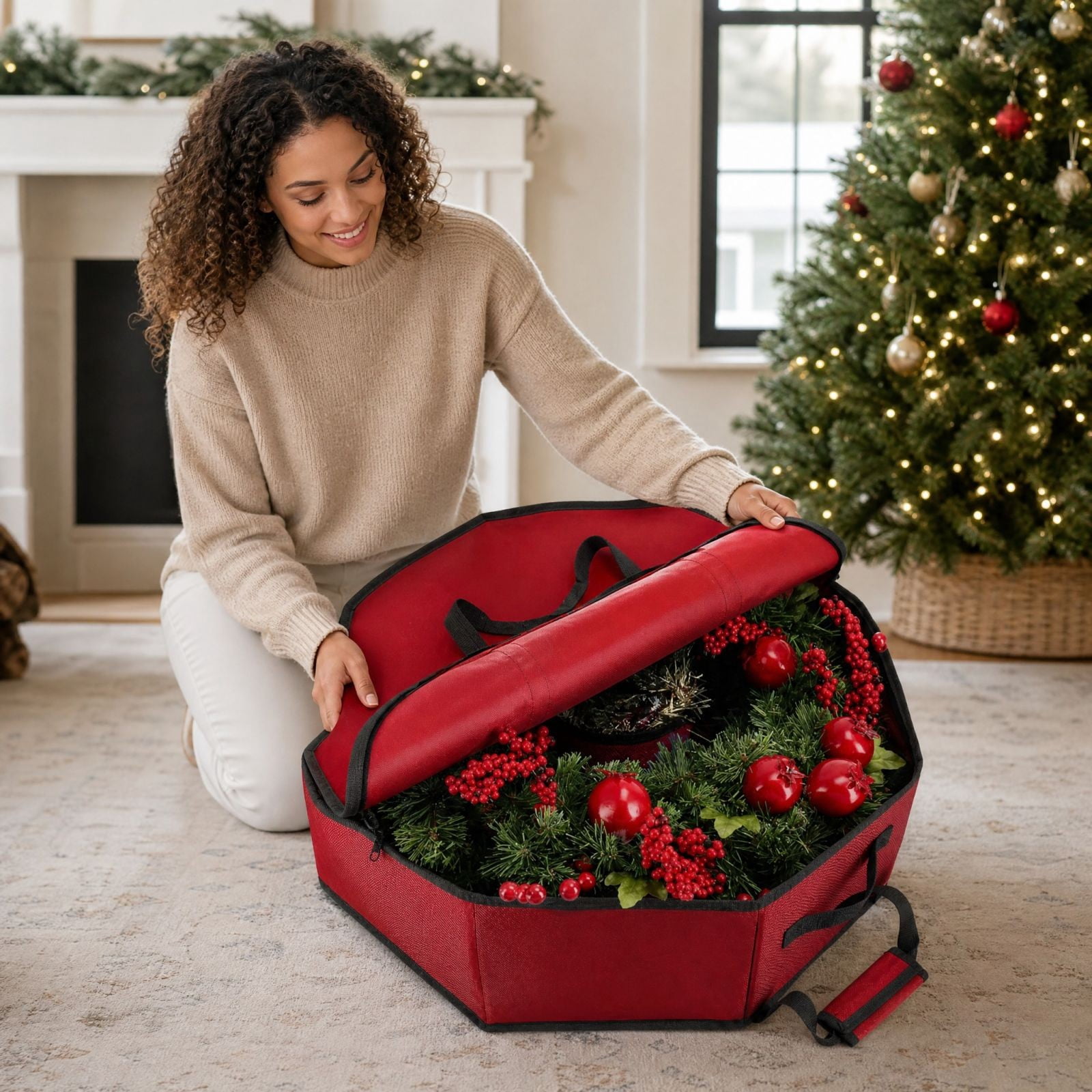 Cififendec Hard Shell Christmas Wreath Storage Bag, Heavy Duty Zipper ...