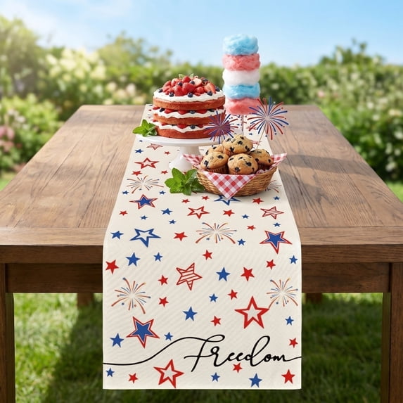 Cififendec Independence Day Check Plaid Table Runner, 72"×13 ...