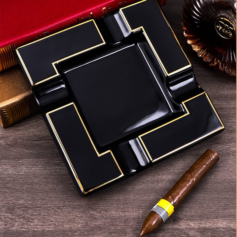 Cigar Ashtray Large Ceramic Cigarettes Ash Tray Black Cigars Ashtrays ...