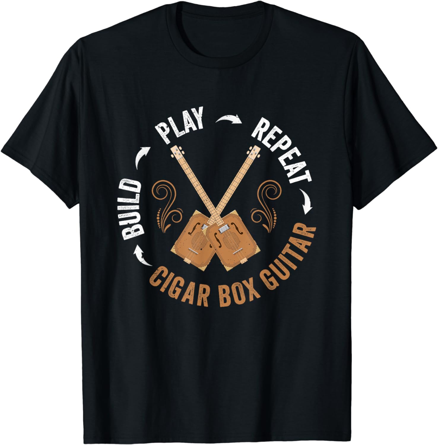 Cigar Box Guitar - Build Play Repeat CBG T-Shirt - Walmart.com