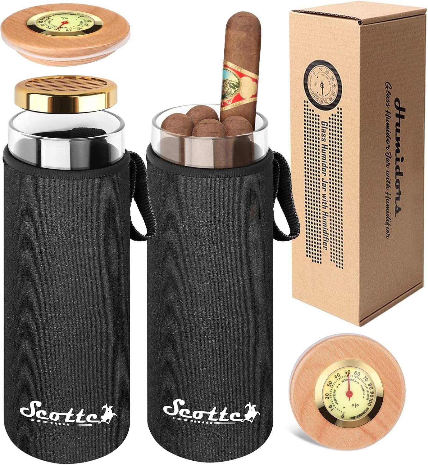 KIEOE Glass Travel Cigar Jar, Portable Humidor for 4-5 Items ...