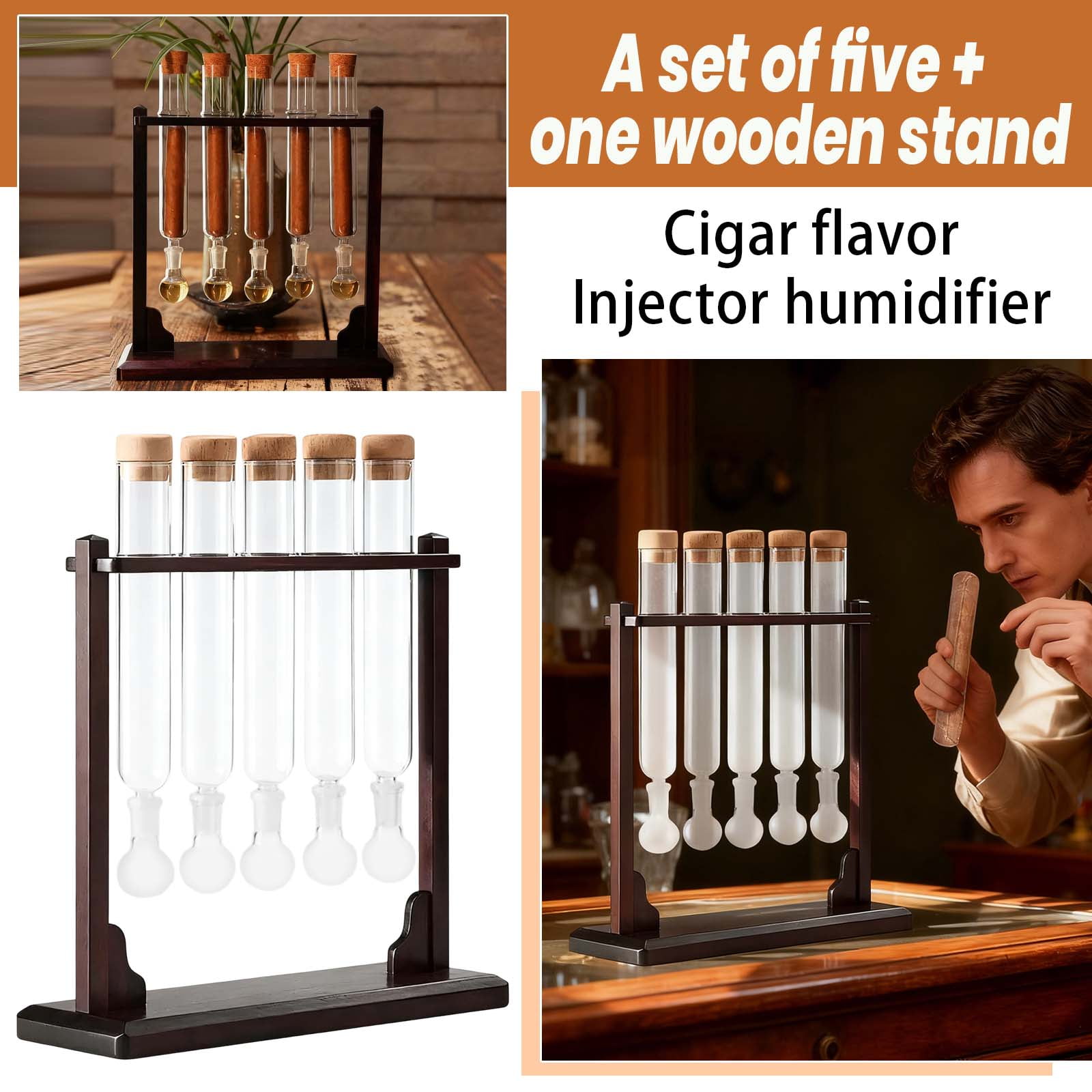 Cigar Flavor Injector Humidifier 5-Tube Set with Wooden Stand – Premium ...