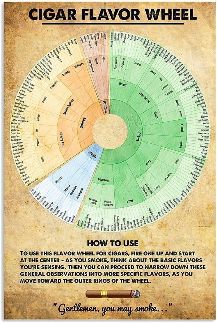 Cigar Flavor Wheel Poster Wall Decor Cigar Knowledge Vintage Poster ...