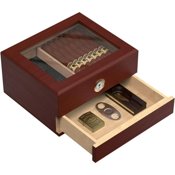 Cigar Humidor Box, Cigar Humidor Glass Top Cigar Case Humidifiers ...