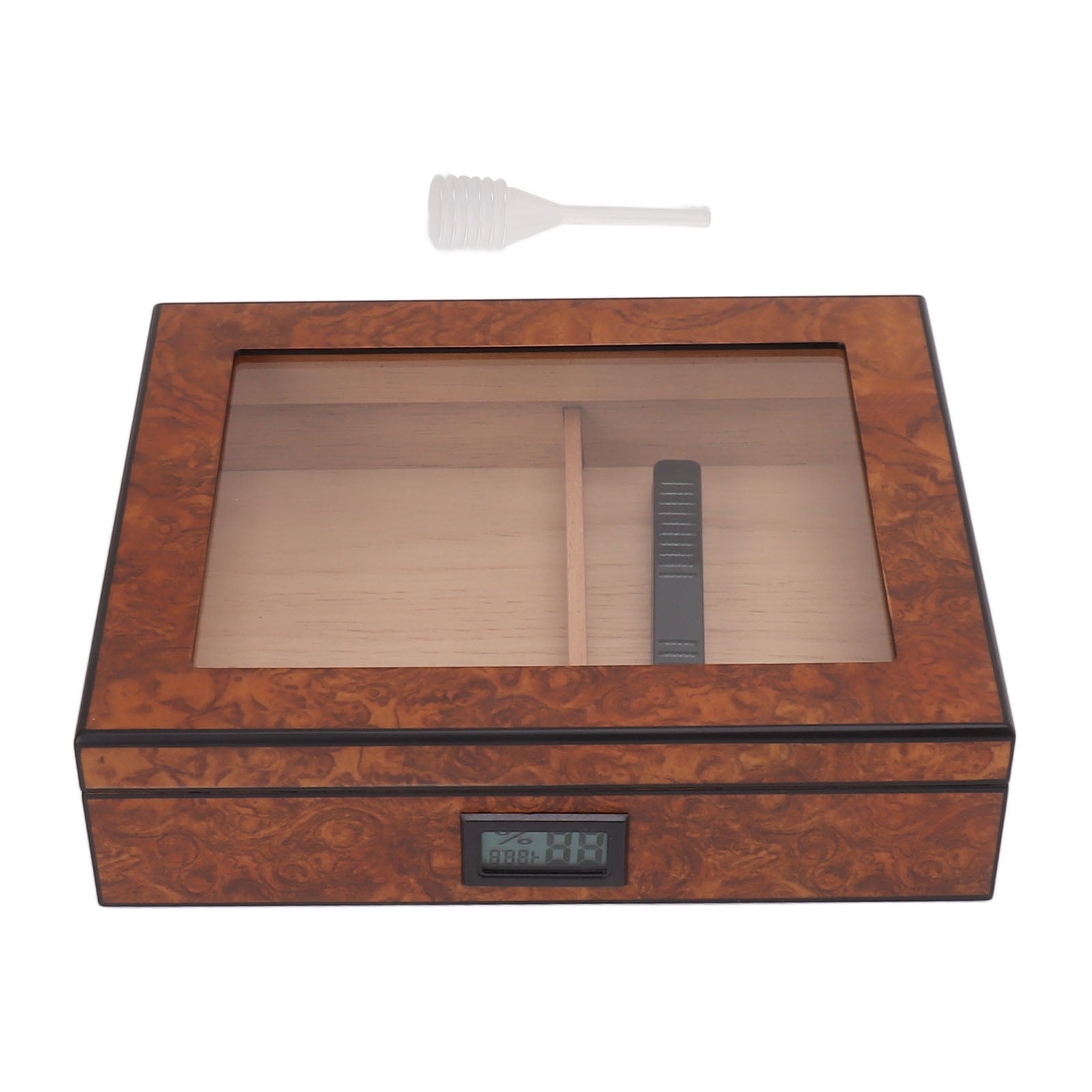 Cigar Humidor Box Portable Cedar Wood Glass Top Cigar Storage Case with ...