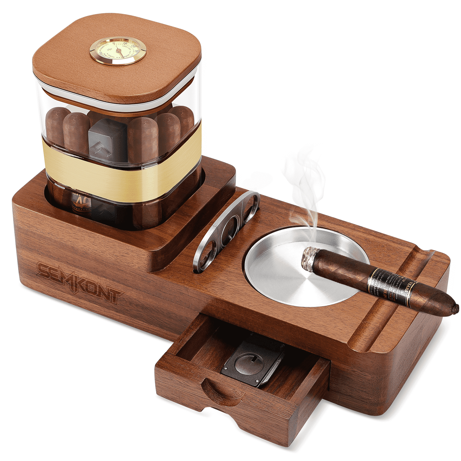Cigar Ashtray Set with Cigar Jar Cigar Humidor, Cigar Cutter Holder ...