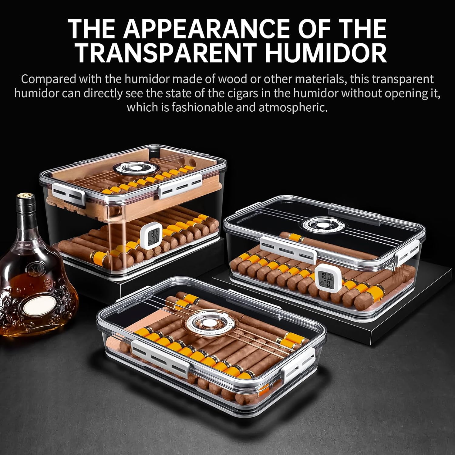 Cigar Humidor Clear Acrylic with Spanish Cedar Shelf Holds 80-100 ...