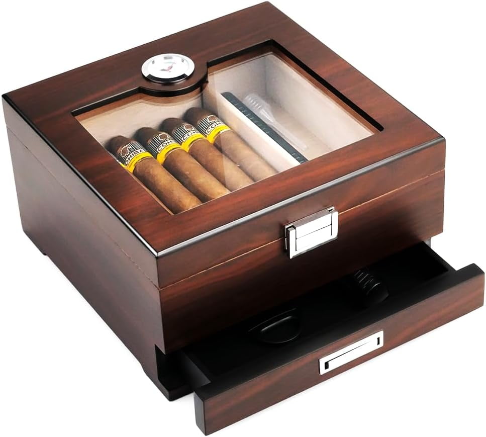 Cigar Humidor, Handmade Box with Humidifier and Hygrometer, Cedar Wood ...