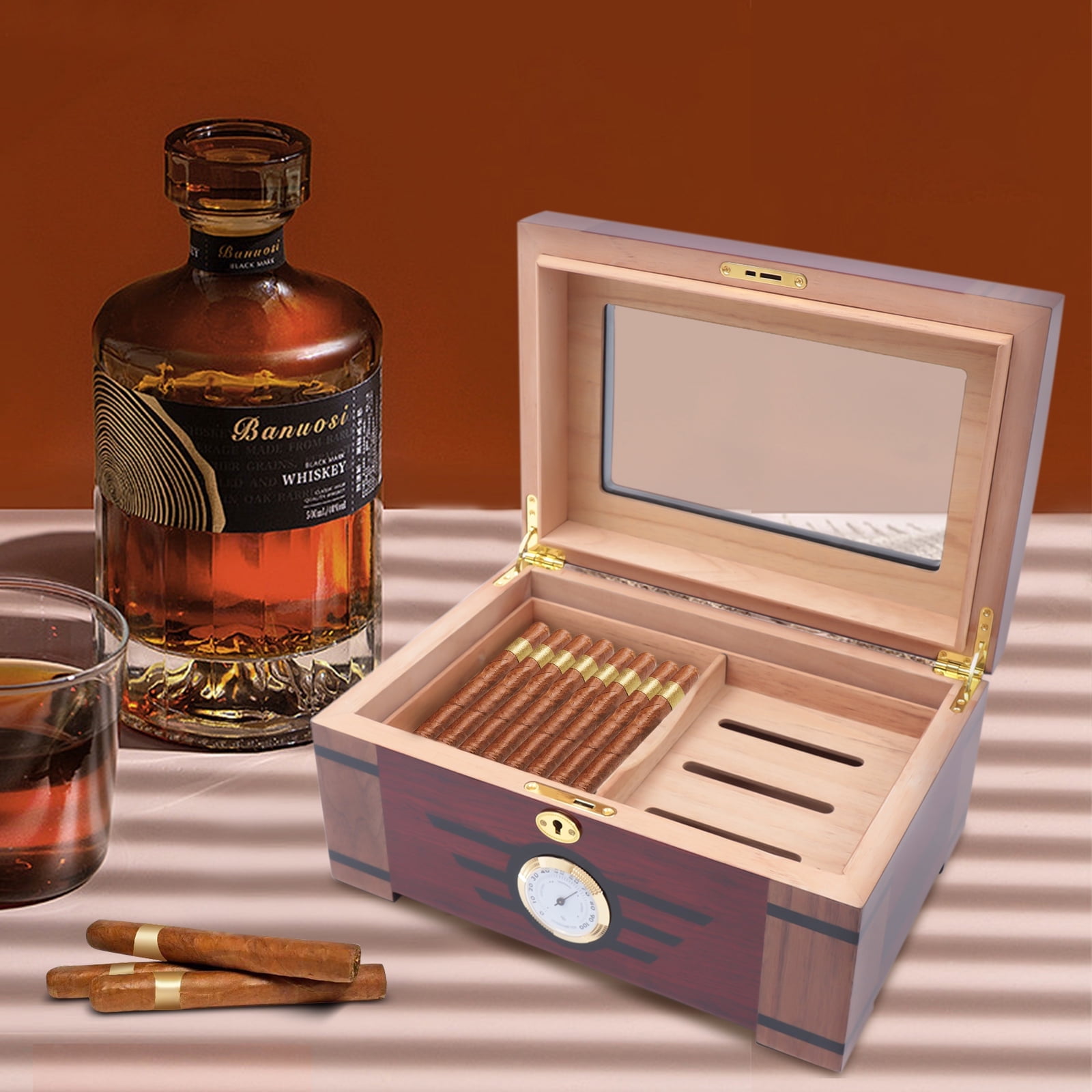 Cigar Humidor Storage Box Spanish Cedar Tray Divider, Piano Coating ...