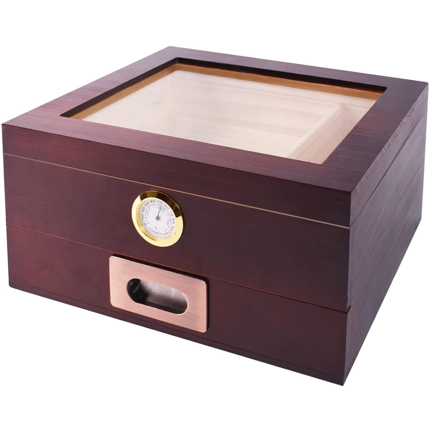 Cigar Humidor with Accessory Drawer,Glass Top Cigar Box with Humidifier ...