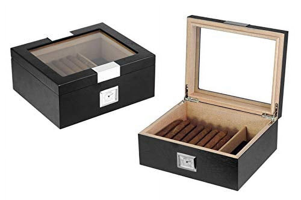 Cigar Humidor with Front Mounted Hygrometer and Humidifier, Cedar Lined ...