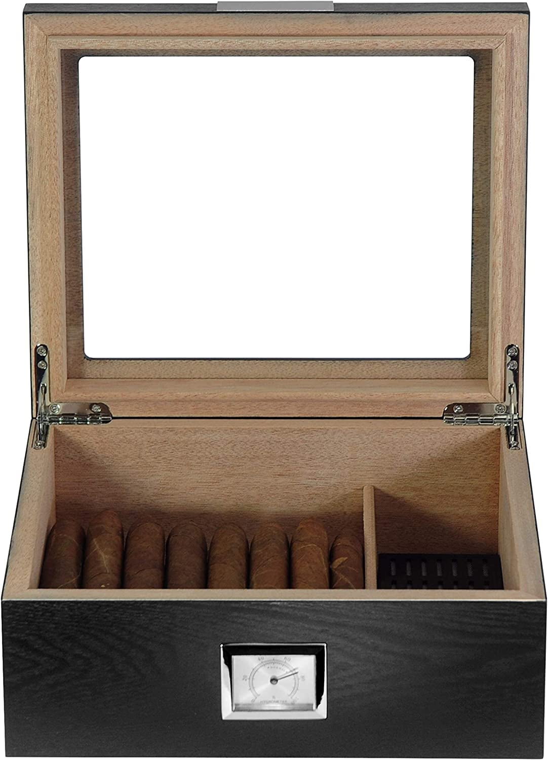Cigar Humidor with Front Mounted Hygrometer and Humidifier, Cedar Lined ...