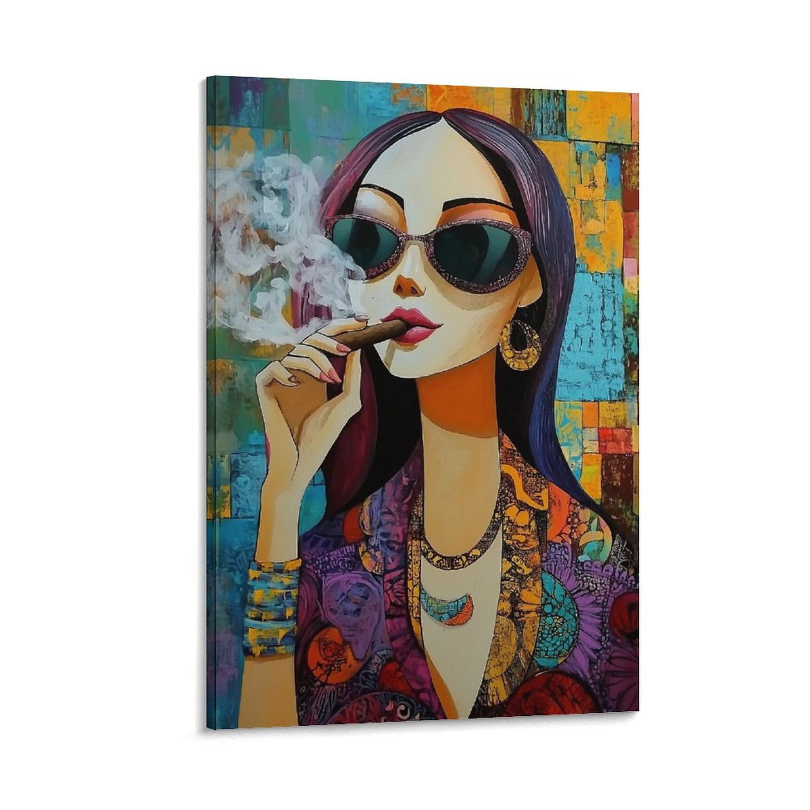 Cigar Smoking Man Artwork Picture Print Wall Art Poster Painting Canvas ...
