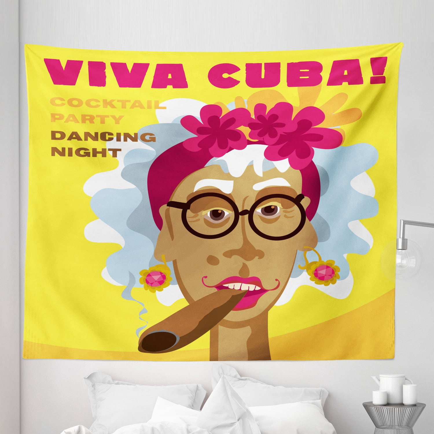Cigar Tapestry, Cuban Woman Caricature with Floral Headdress and ...