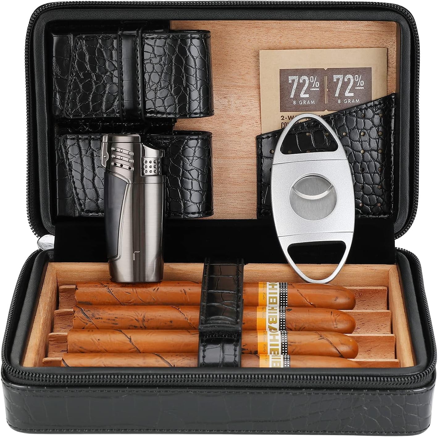 Cigar Travel Humidor, Cedar Wood Leather Cigar Case with Cigar ...