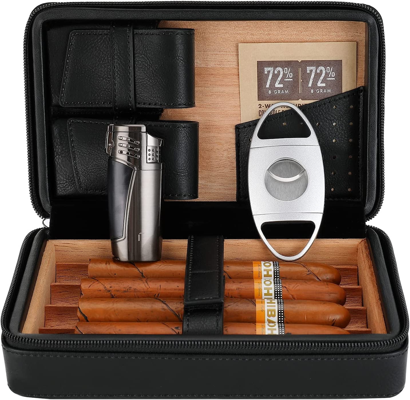 Cigar Travel Humidor, Cedar Wood Leather Cigar Case with Cigar ...