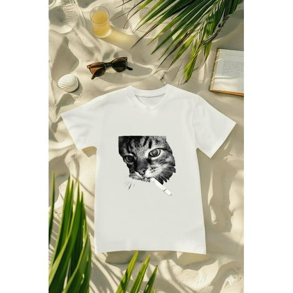 Cigarette Kitten Meme Funny Brainrot Silly Smoking Cat Humor Unisex T ...
