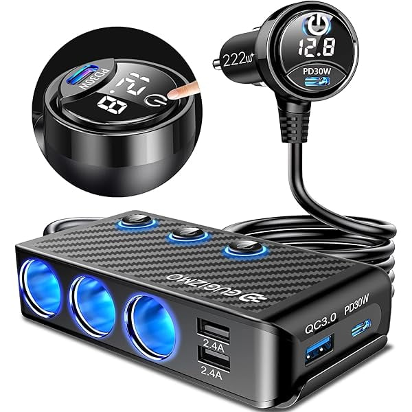 Cigarette Lighter Plug Splitter Adapter, EUGIZMO 222W Multi Port Power ...