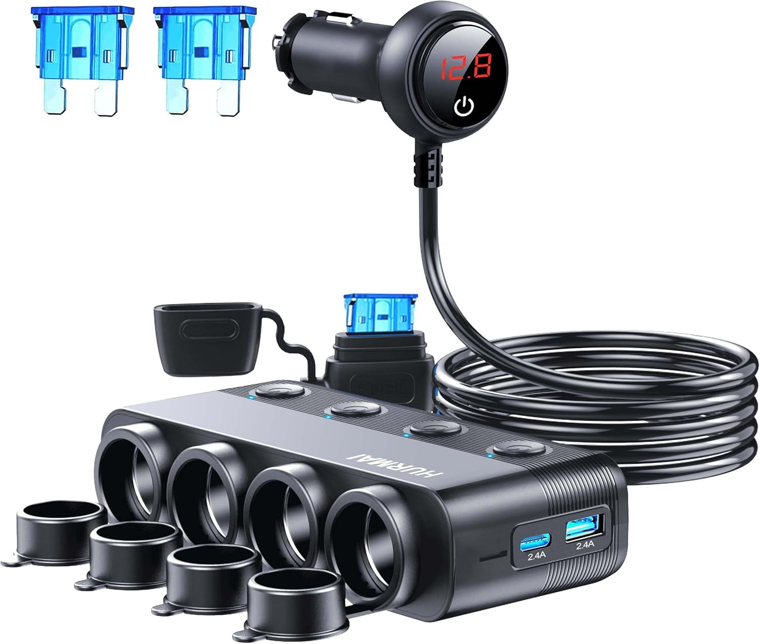 Cigarette Lighter Splitter 216W 4 Socket Car Heavy Duty Truck Car USB Chager Multi Port USB C ...