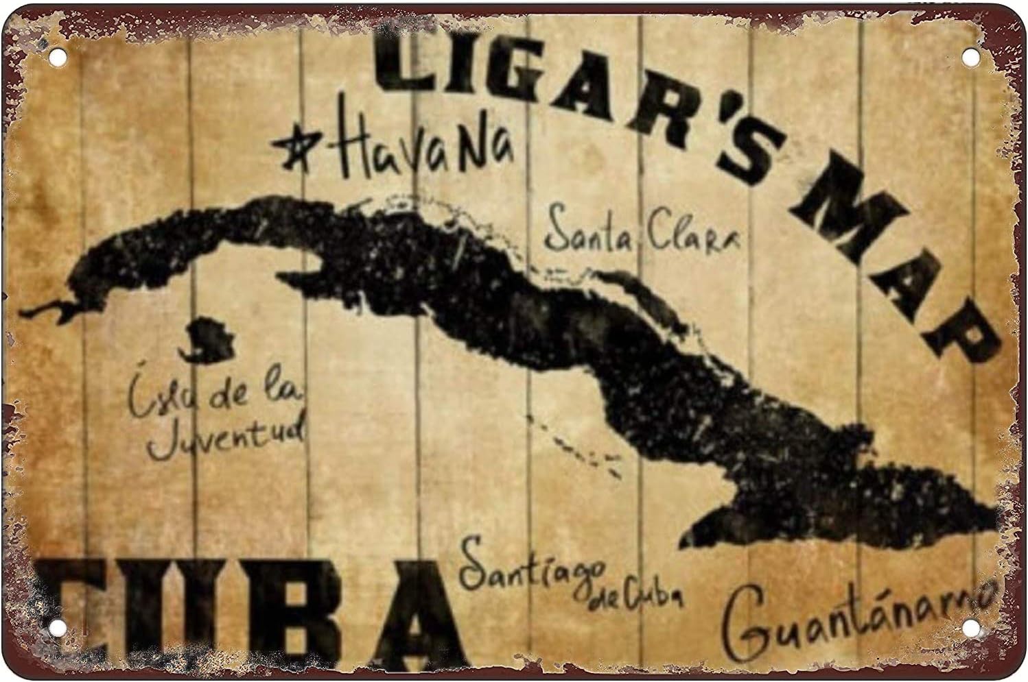 Cigars Map Cuba Map Havana Santa Clara Santiago Funny Novelty Metal ...