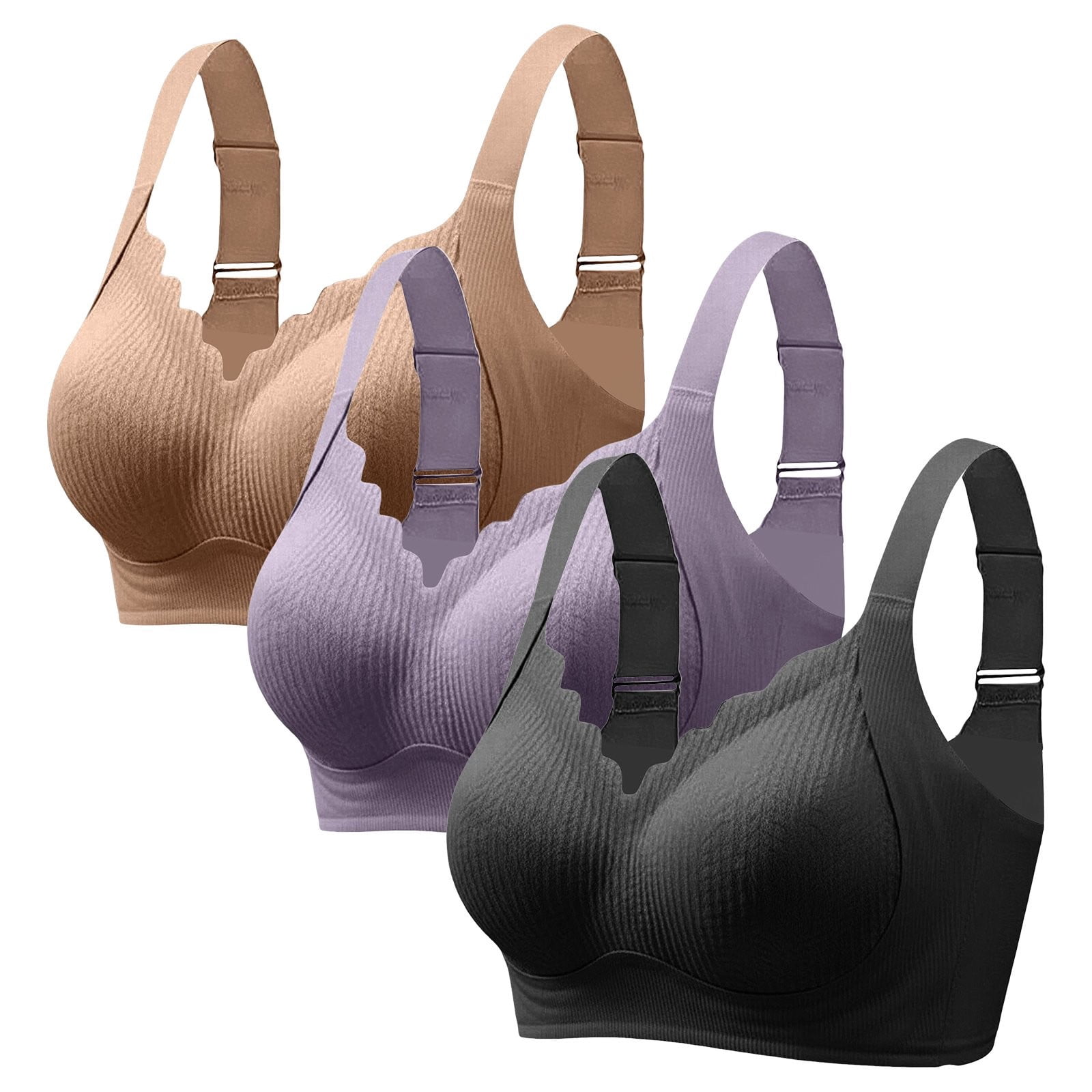Cihdmfb 3 Pack Bras Solid Color Wireless Bra Ribbed Push Up Wireless ...