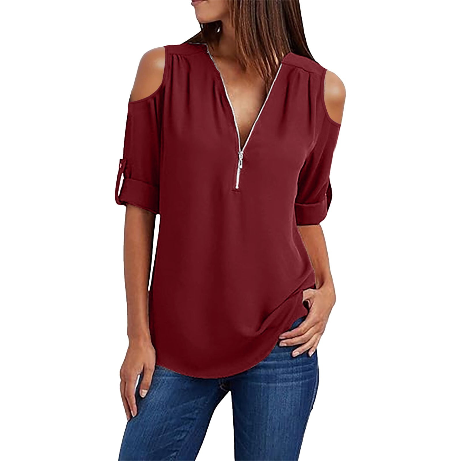 Cihdmfb Off The Shoulder Tops for Women Flowy Tops Button Women Ladies ...