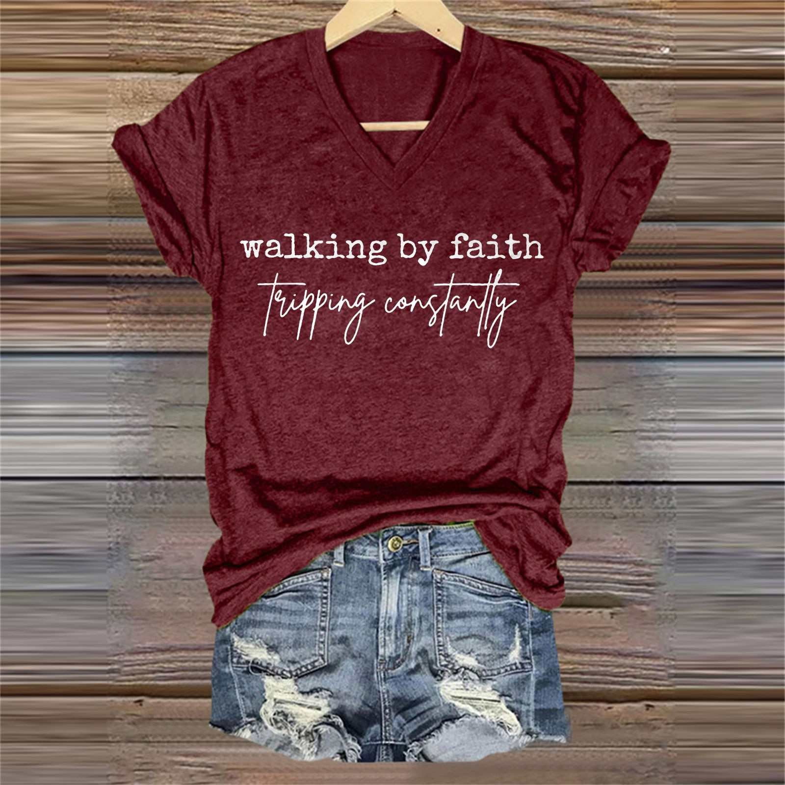 Cihdmfb T Shirts for Women Graphic Tees Women's Walking By Tripping ...