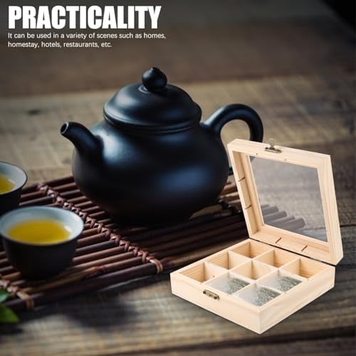 Ciieeo Wood Tea Storage Organizer with Clear Acrylic Top Window Wood ...