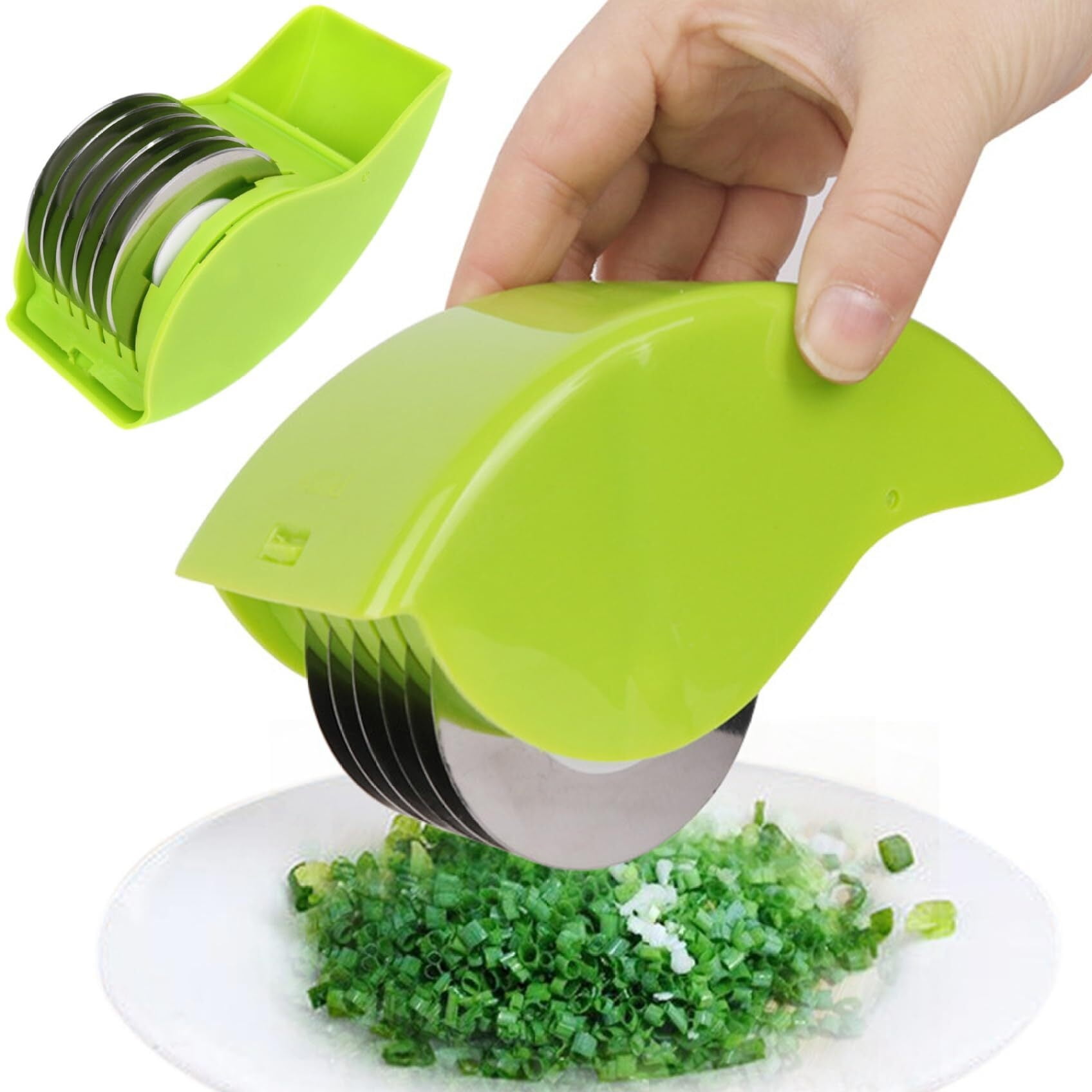 A Cilantro Chopper Herb Roller with 6 Blade Manual Parsley Chopper ...