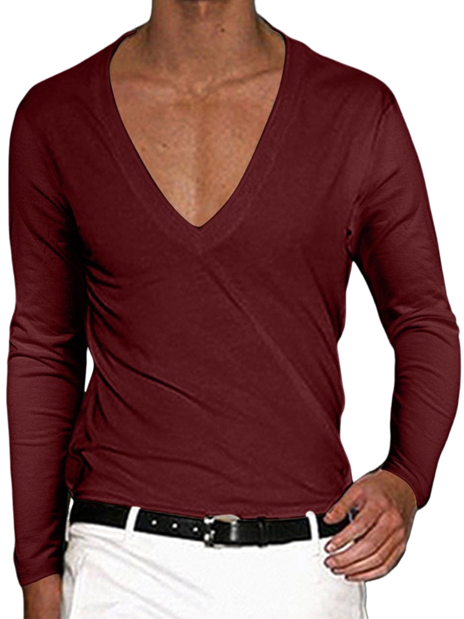 Cilcicy Men Long Sleeve Basic V-Neck Plain Undershirts Top - Walmart.com