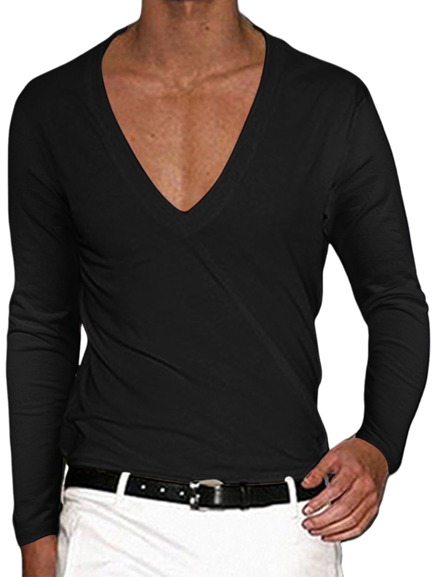 Cilcicy Men Long Sleeve Basic V-Neck Plain Undershirts Top - Walmart.com
