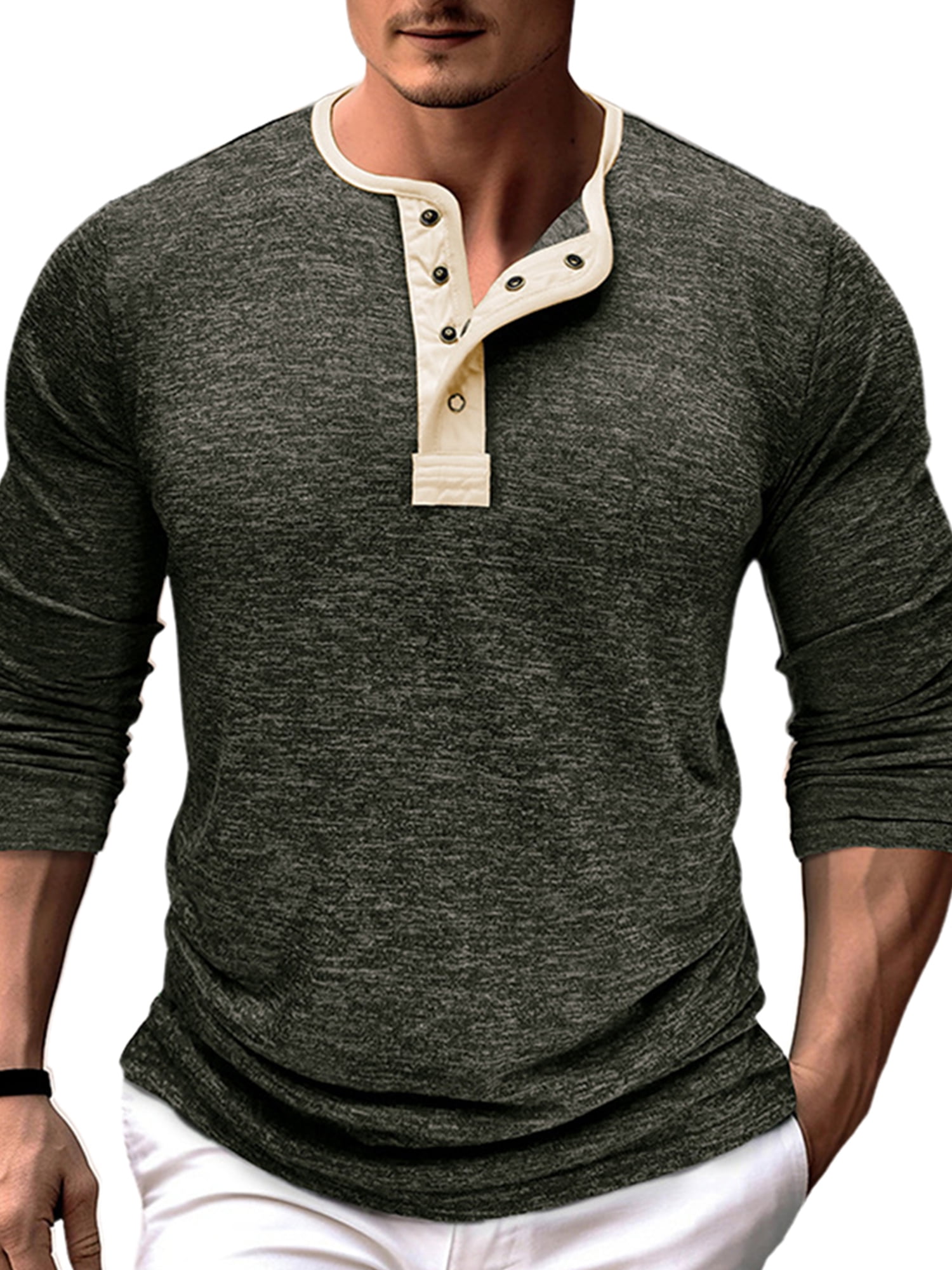 Cilcicy Men Long Sleeve Top Colorblock Half Open Collar Undershirts T ...