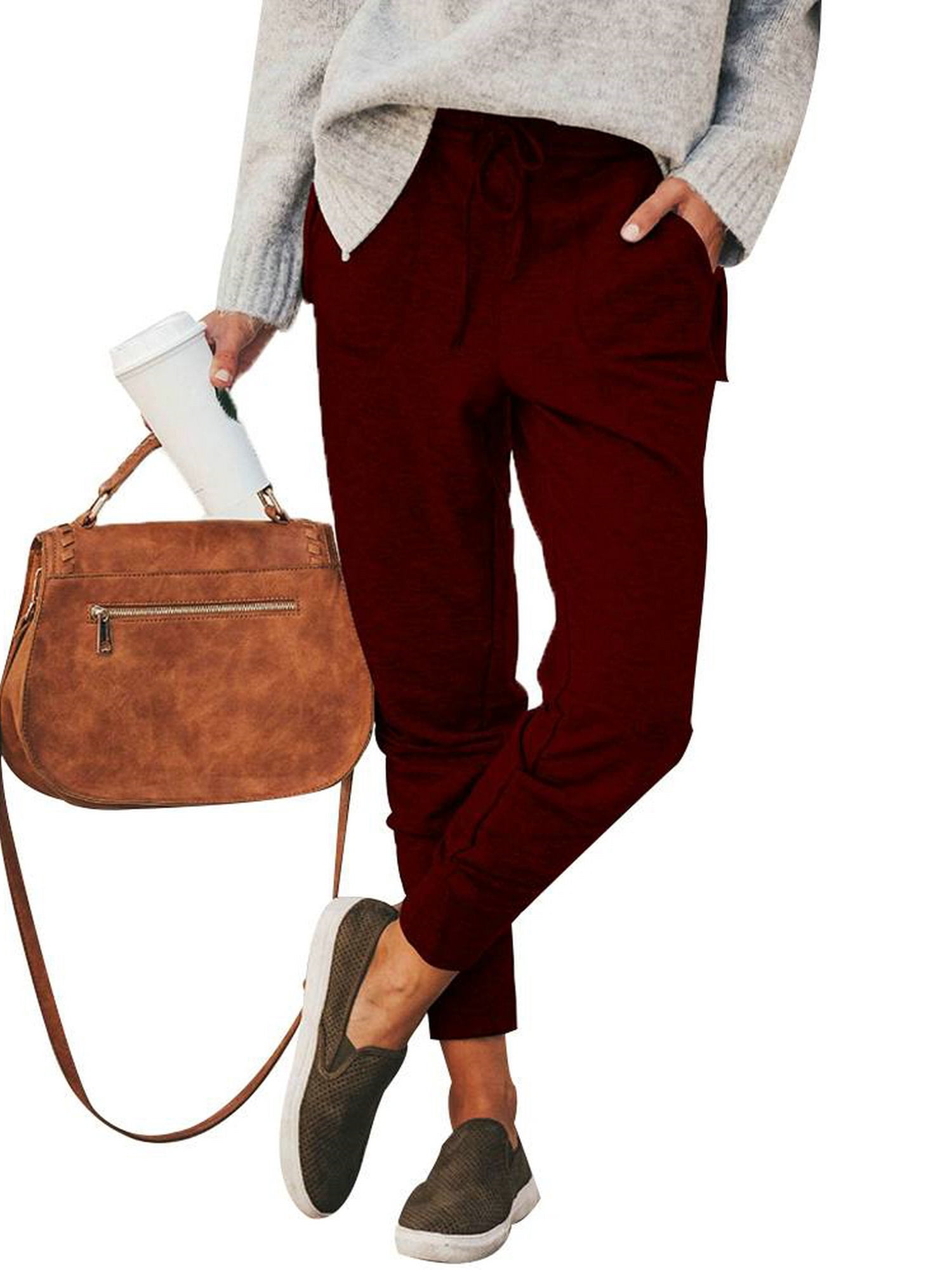 Cilcicy Women Casual Drawstring Ankle Length Taper Leg Pants - Walmart.com