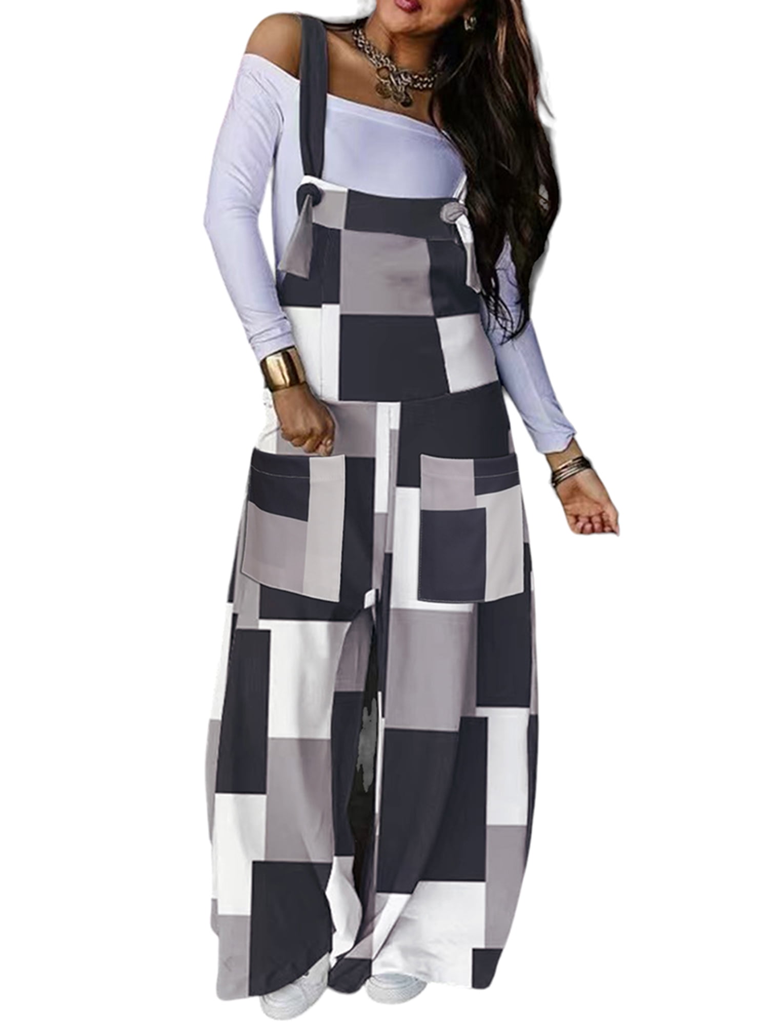 Cilcicy Women Casual Loose Straight One-Piece Printing Siamese Overalls ...