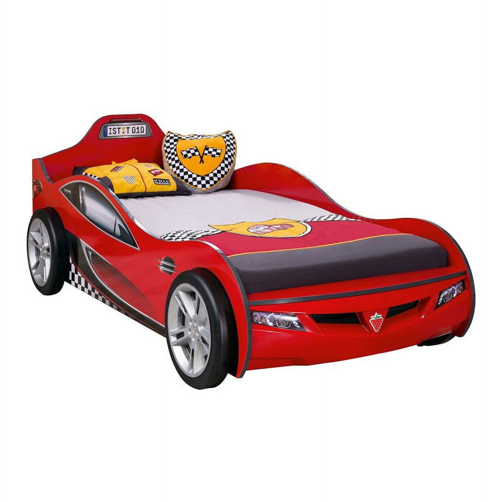 Cilek Kids Room Race Cup Wood Twin Car Bed with Cool Details in Red ...