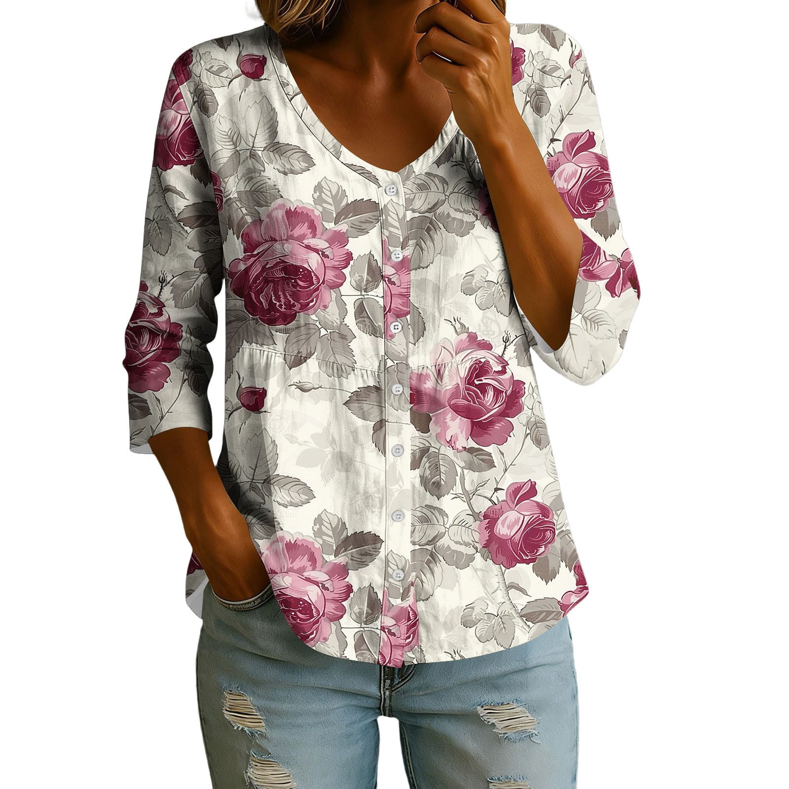 Cilsoka 3/4 Length Sleeve Womens Tops Plus Size Dressy Casual Square ...