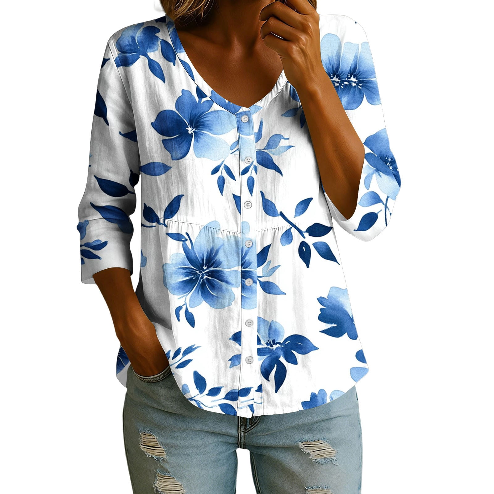 Cilsoka 3/4 Length Sleeve Womens Tops Plus Size Dressy Casual Square ...