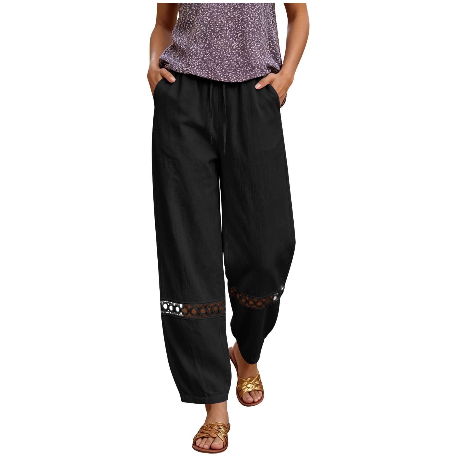 Cilsoka Fashion Clothing, Women's Capri Pants with Drawstring Petite ...