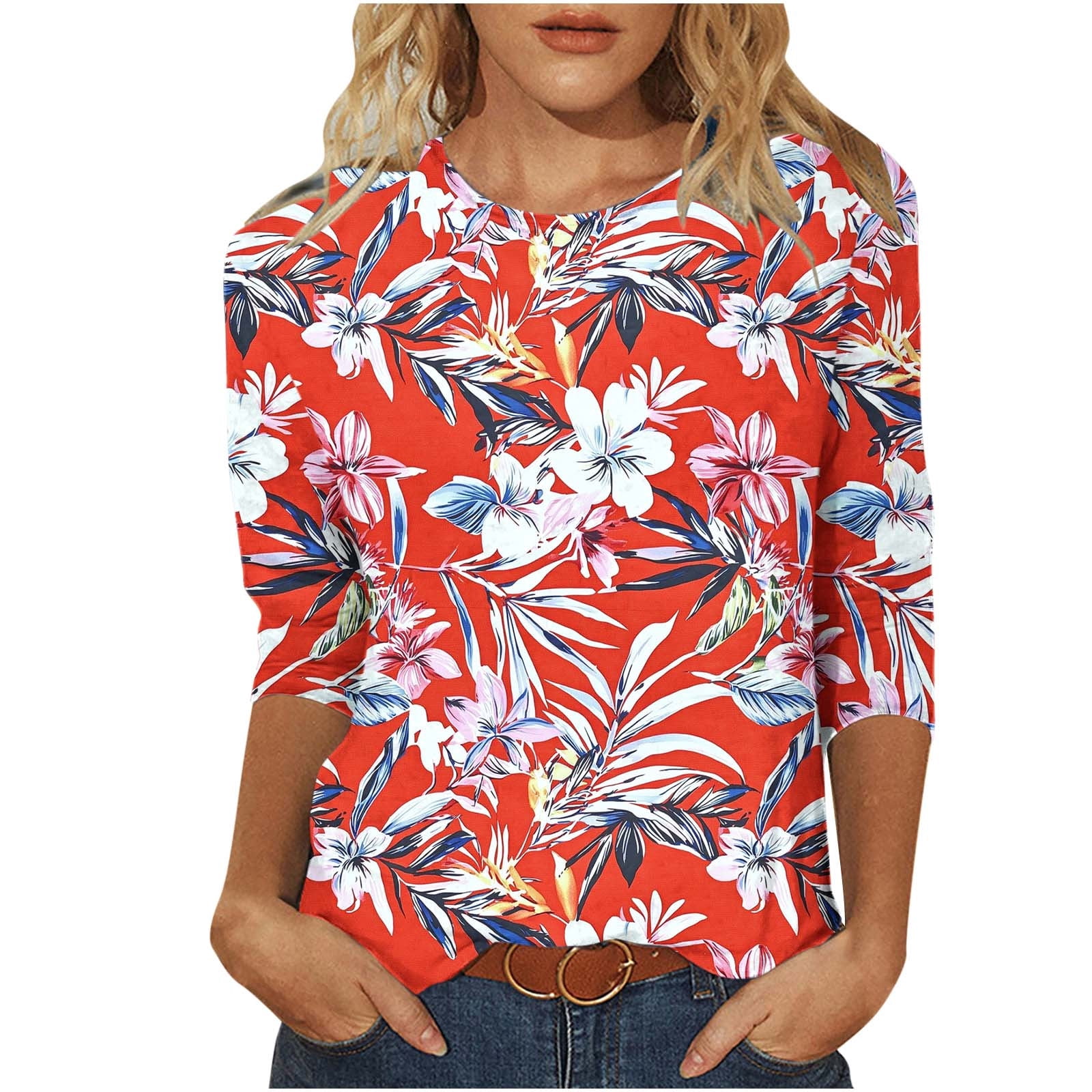 Cilsoka Fashion Tops for Women 2026, 3/4 Length Sleeve Womens Tops Crew ...