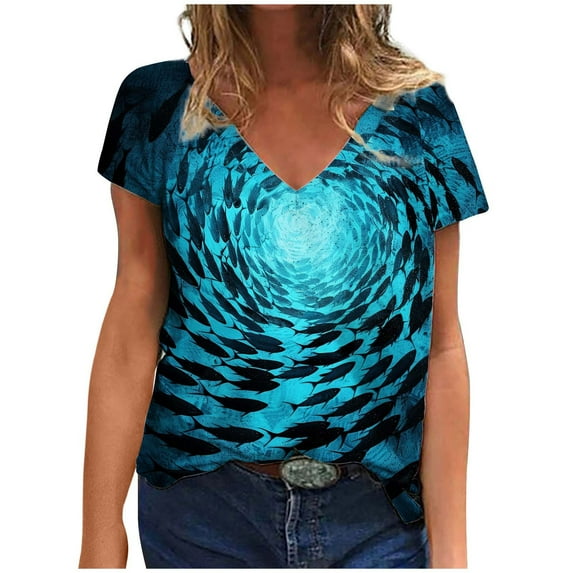 Cilsoka Graphic Tees for Women V Neck, Womens Short Sleeve Tops Summer ...
