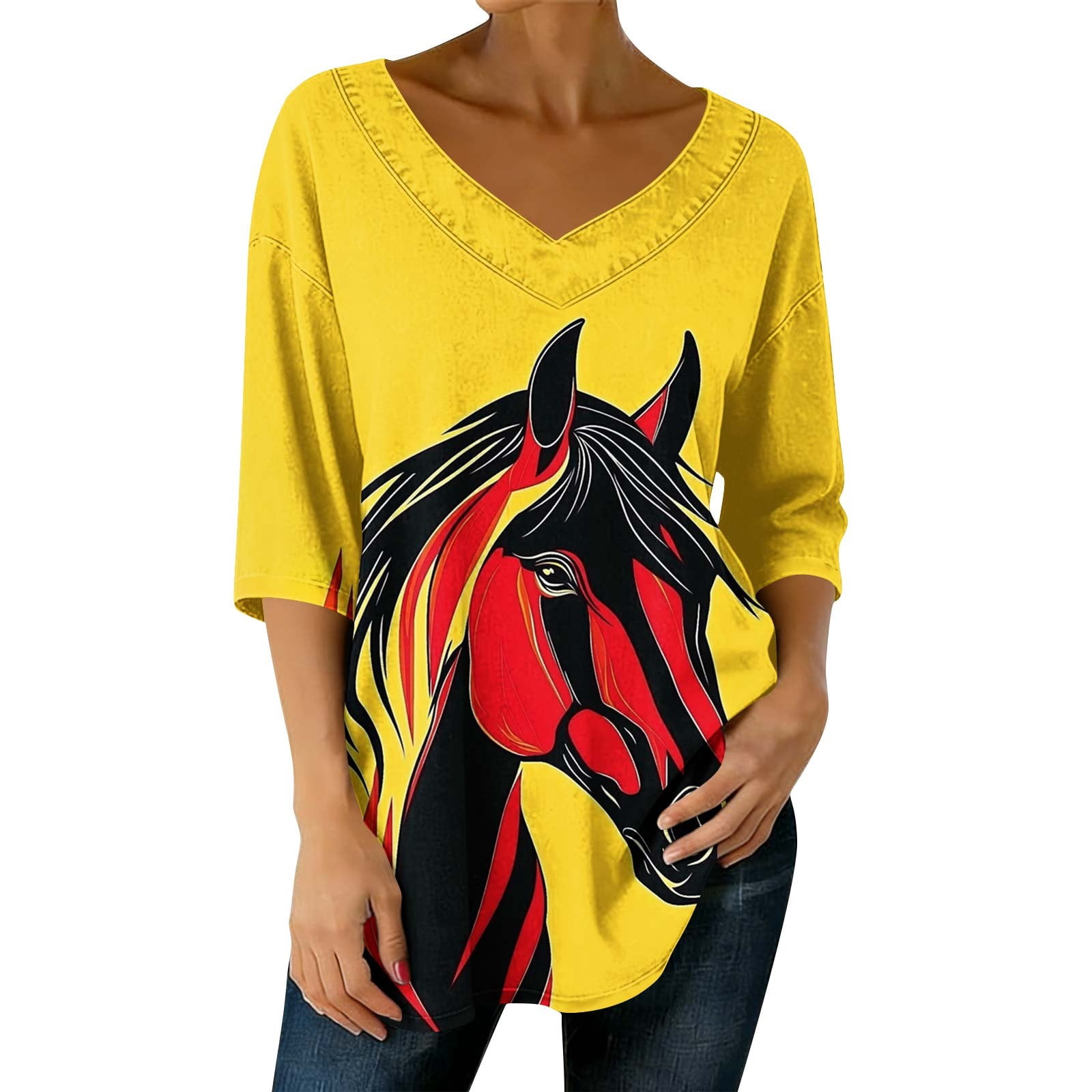 Cilsoka Horses Lover Shirt for Women Horse Racing Tops Tshirt Funny 3/4 ...