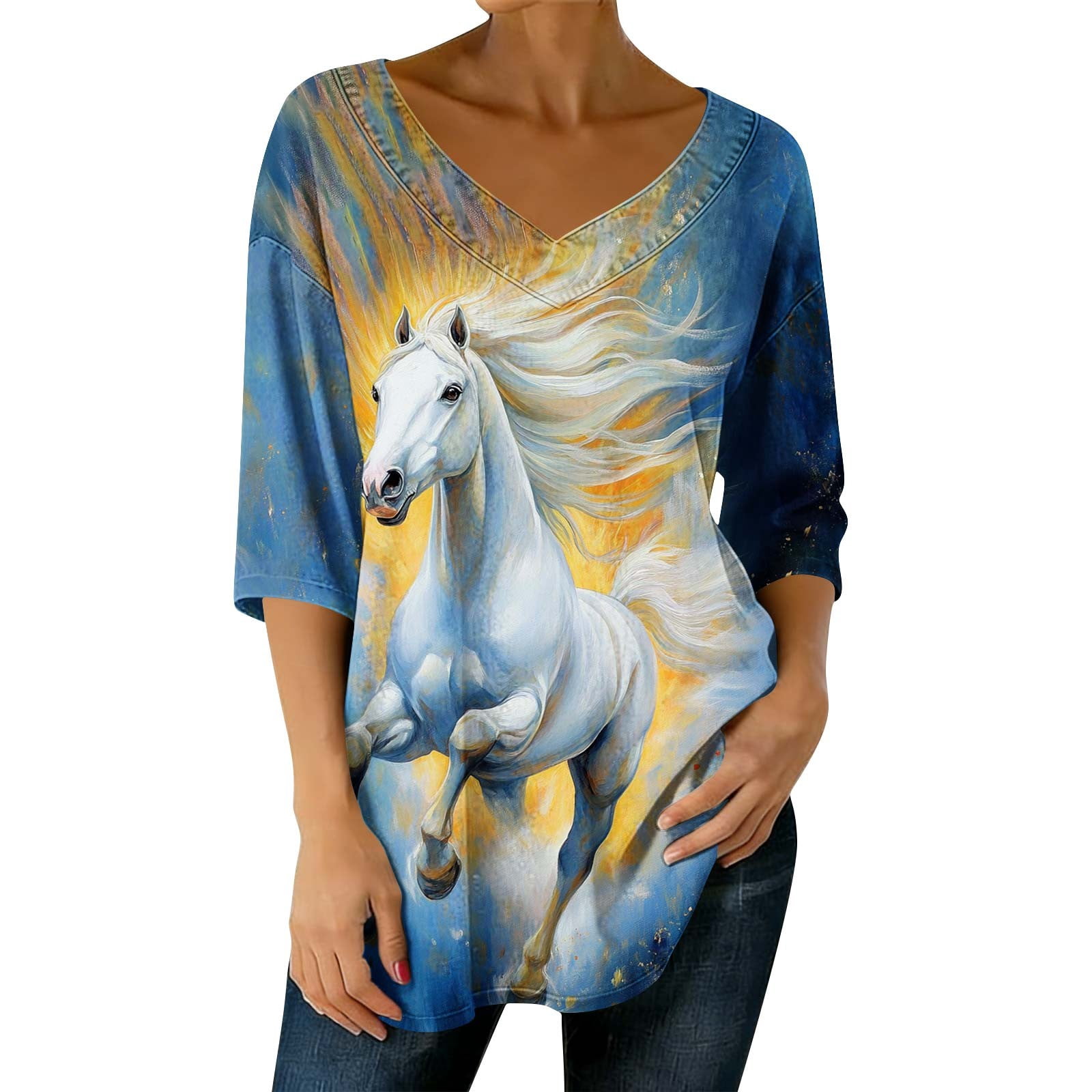 Cilsoka Horses Lover Shirt for Women Horse Racing Tops Tshirt Funny 3/4 ...